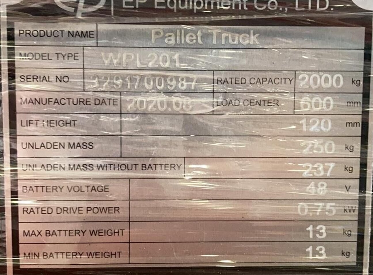 New EP Equipment WPL201 Pallet Truck For Sale in Singapore - HeavyMart.com
